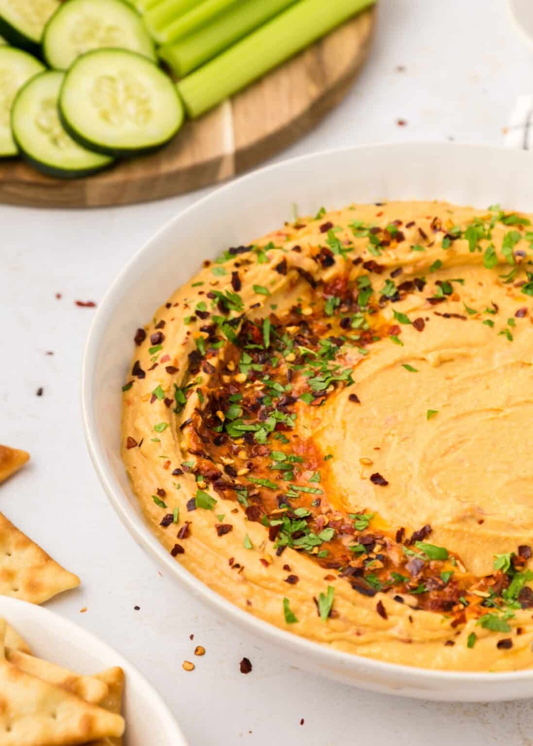 Roasted Red Pepper Hummus | Living Chirpy