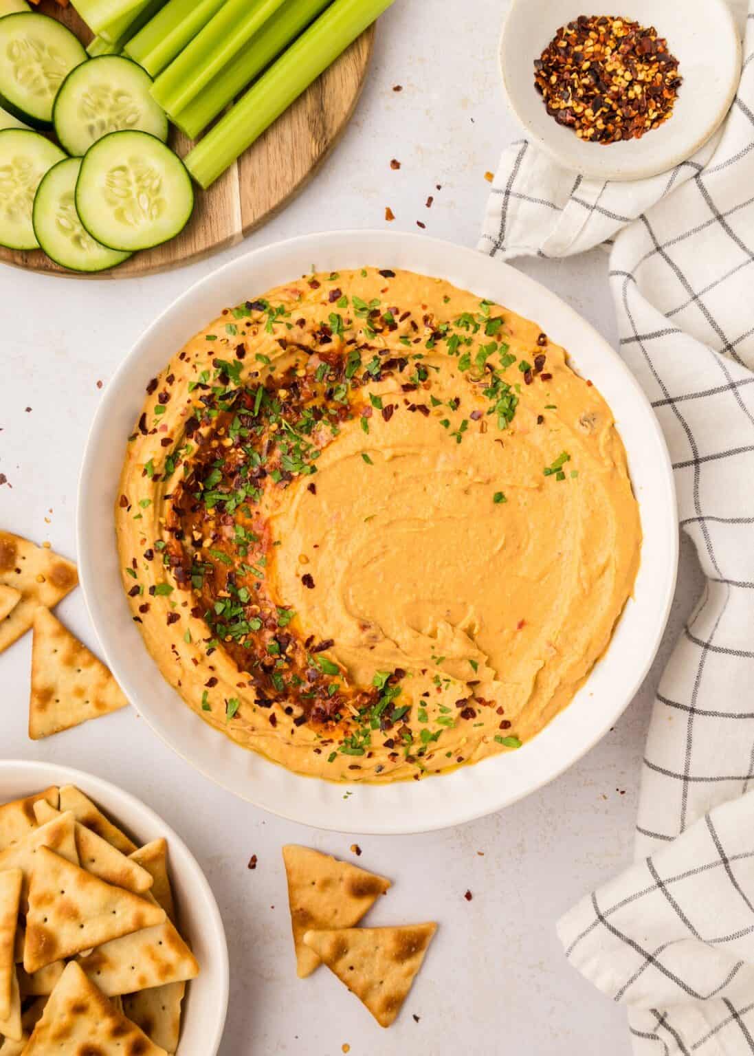 Roasted Red Pepper Hummus | Living Chirpy