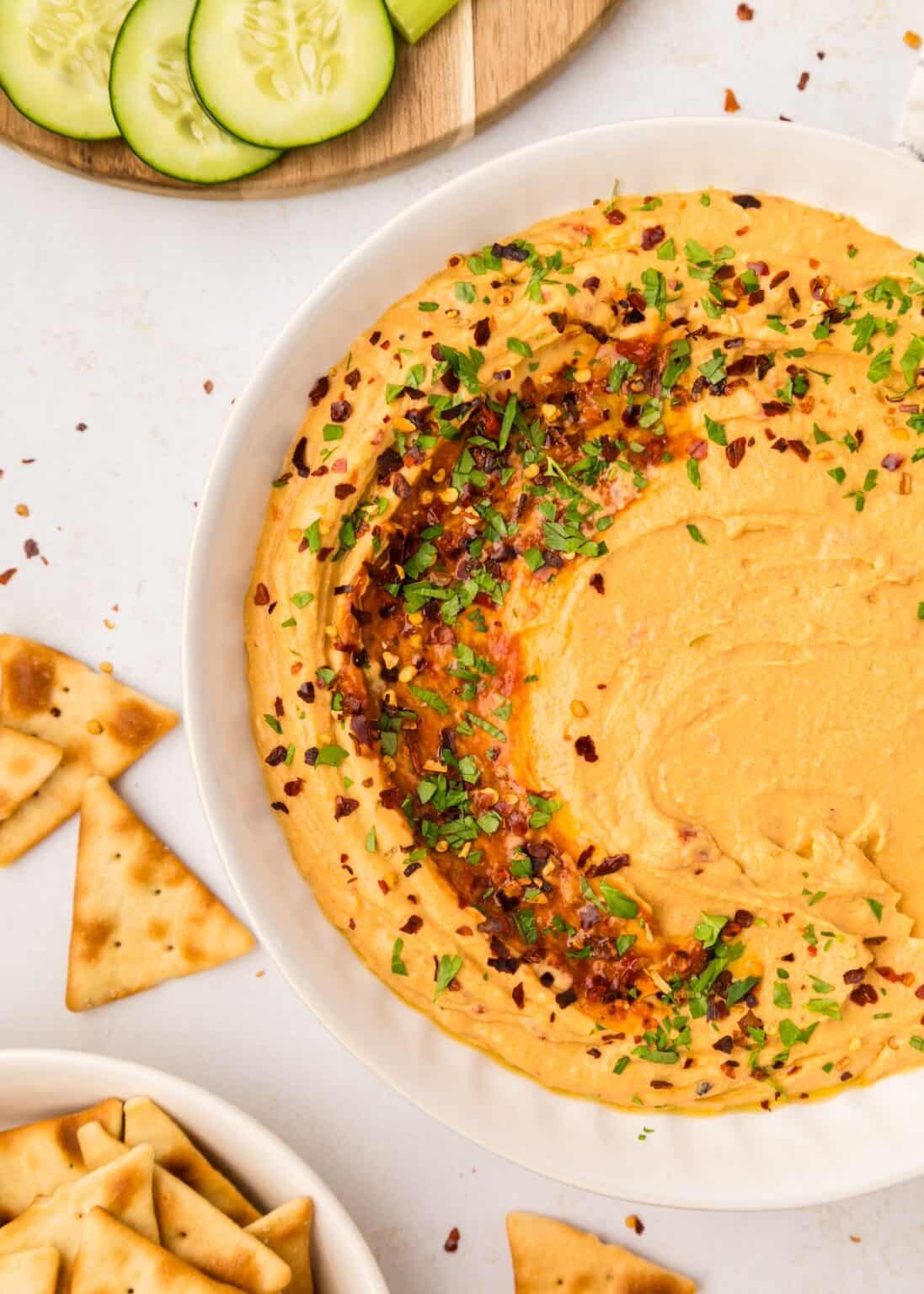 Roasted Red Pepper Hummus | Living Chirpy